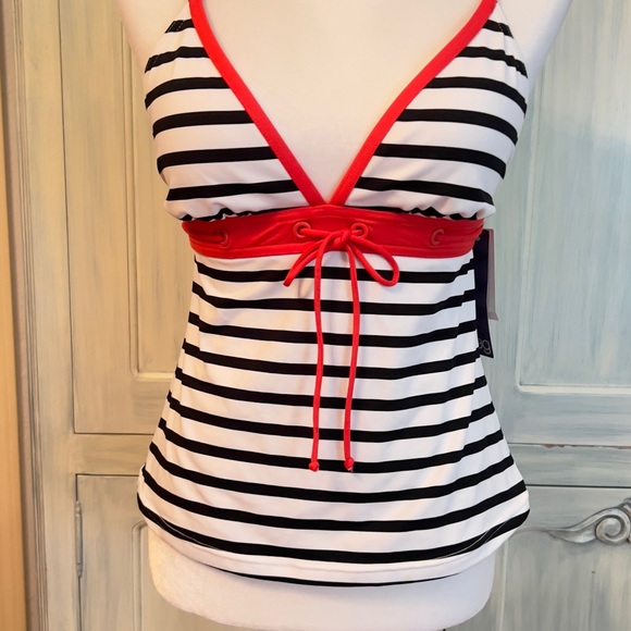 Jag Jeans | Swim | Nwt Nautical Black Stripes With Red Trim Bathing ...